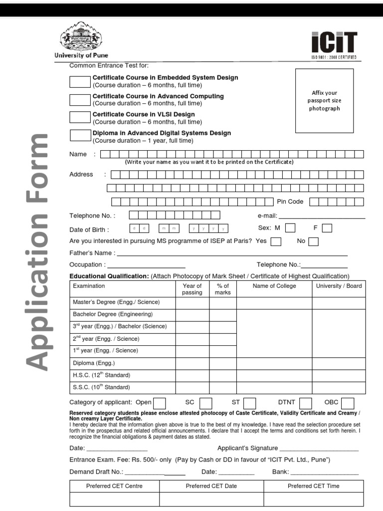 ICIT - Common Entrance Form | PDF | University And College Admission ...