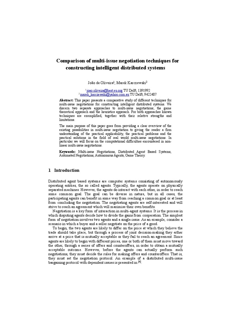 Multi-Issue Negotiation Paper | PDF | Negotiation | Mathematical Optimization