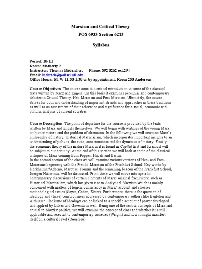 Marxism and Critical Theory Syllabus | PDF | Critical Theory ...
