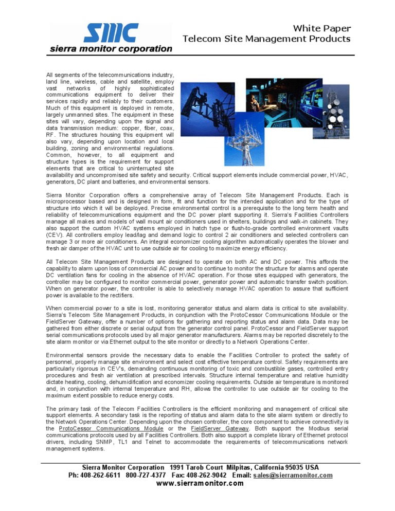 Telecom Site Management Solutions | PDF | Hvac | Telecommunication