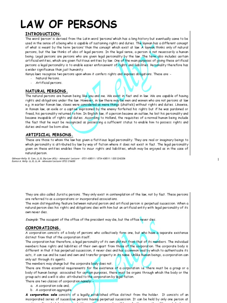 Law of Persons Reviewd | Legal Personality | Partnership