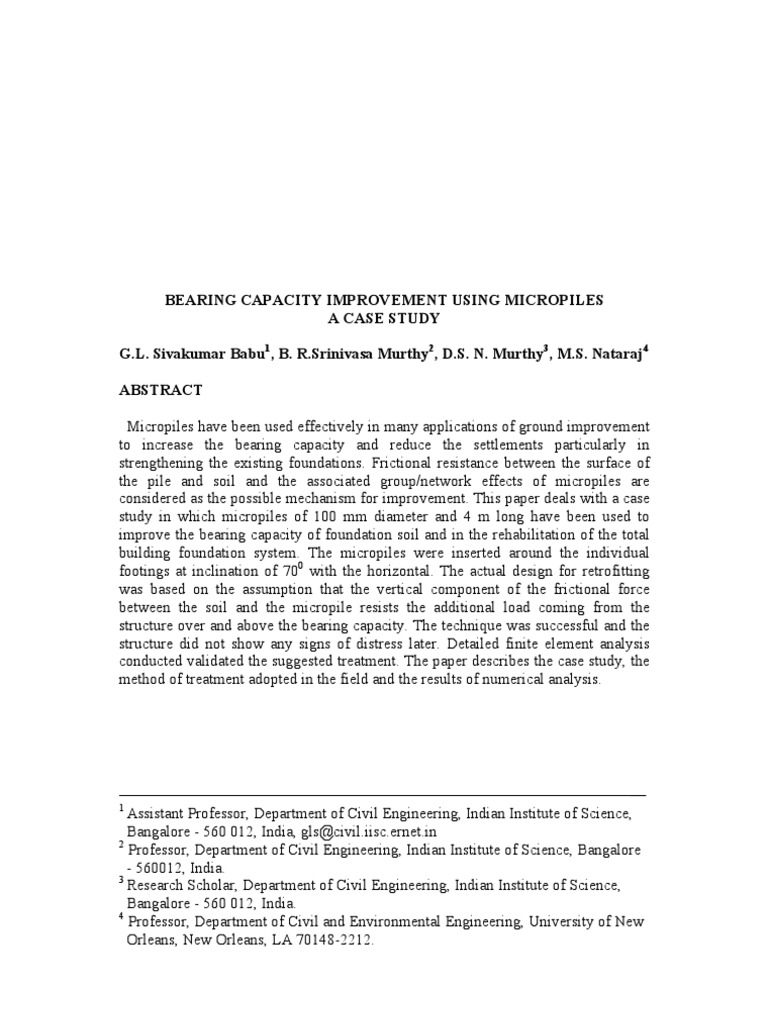 Bearing Capacity Improvement Using Micropiles (Paper) | PDF | Deep ...