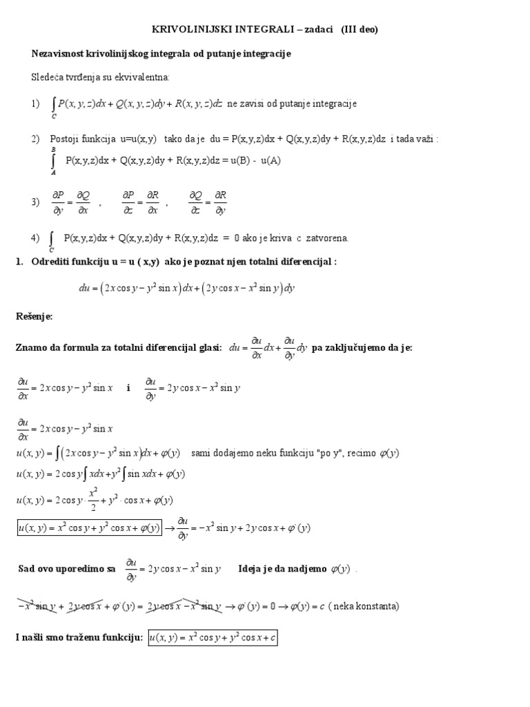Krivolinijski Integrali Zadaci III Deo | PDF