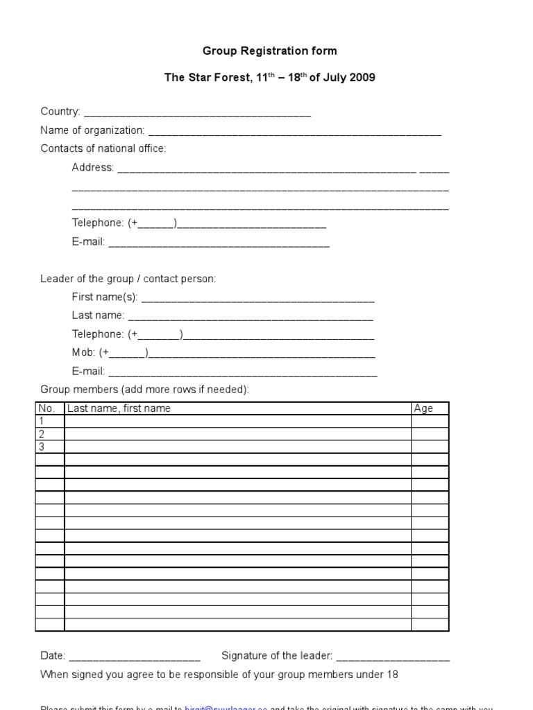 Group Registration for Star Forest Camp | PDF