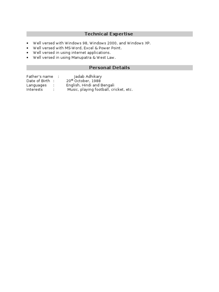 Technical Skills and Personal Profile | PDF