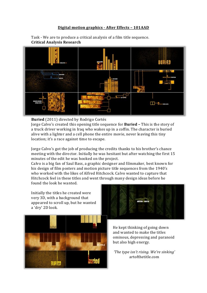 Digital Motion Graphics. Critical Analysis of A Film Title Sequence 101 ...