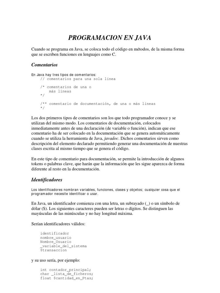 Programacion en Java | PDF | Objeto (informática) | Java (lenguaje de ...