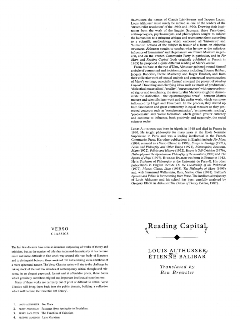 Reading Capital | PDF | Contemporary Philosophy | Works