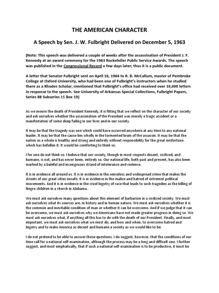 The American Character by William J Fulbright | PDF | Toleration | Puritans