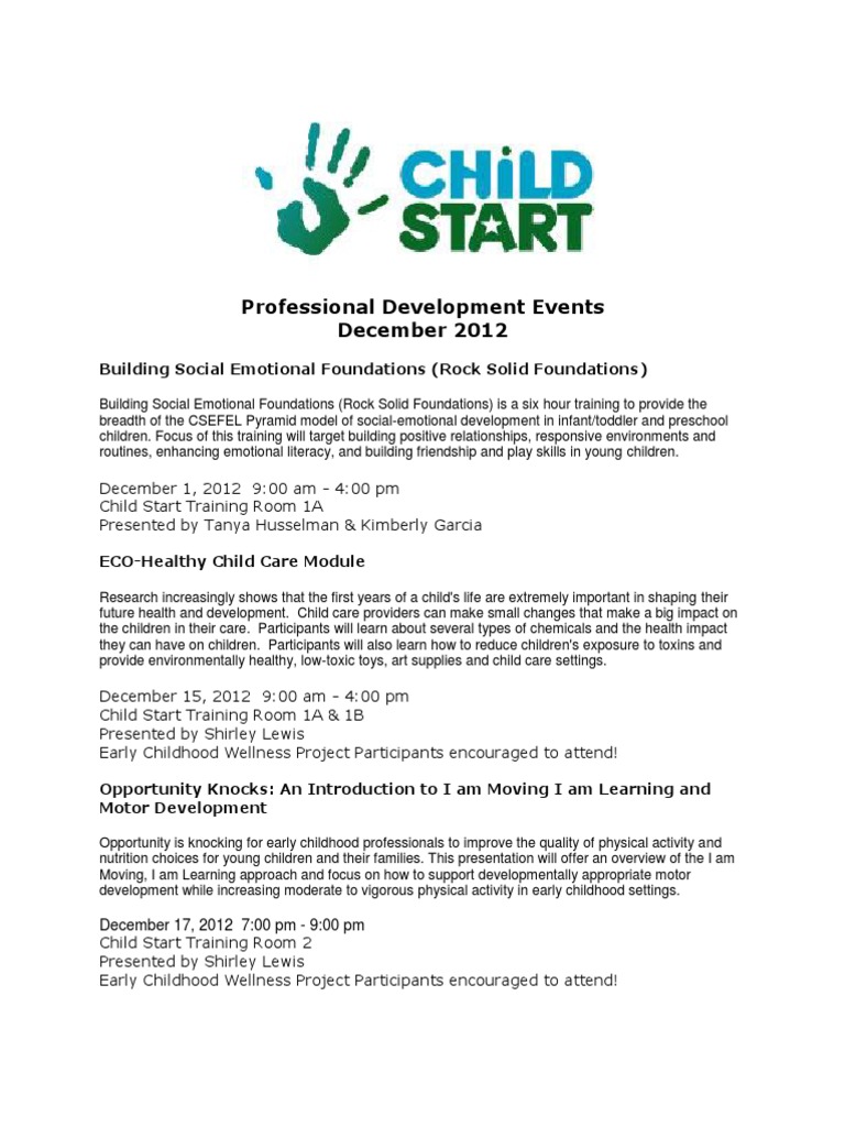 Child Start December Training Catalog | PDF | Child Care | Relationships