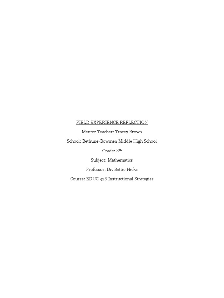 Field Experience Reflection Instructional Strategies | PDF | Classroom ...