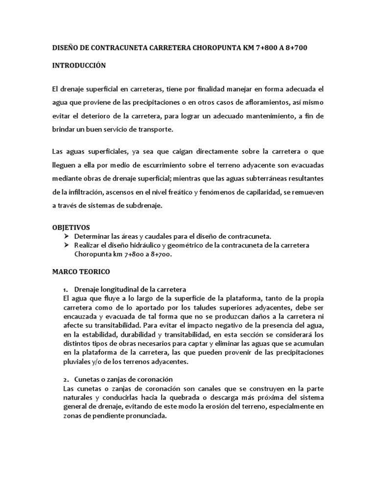 Diseño de Contracunetas | PDF | La carretera | Agua subterránea