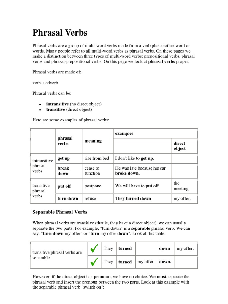 Phrasal Verbs Rules | PDF | Verb | Preposition And Postposition