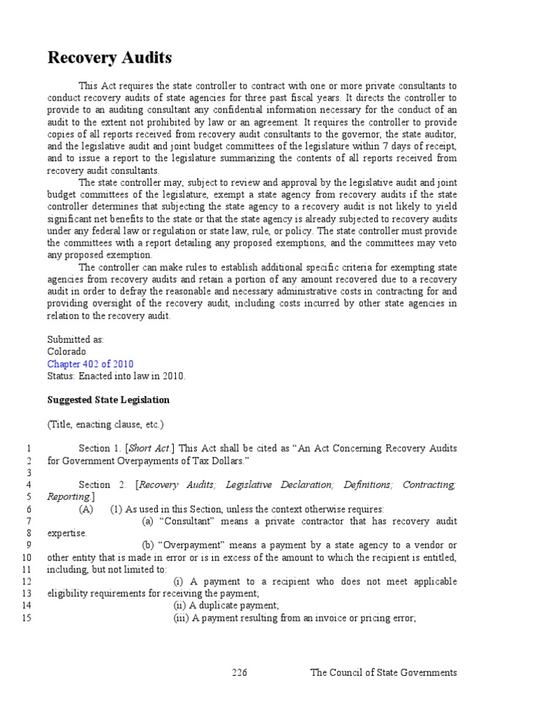 Recovery Audits: Chapter 402 of 2010 | PDF | Audit | Information Security