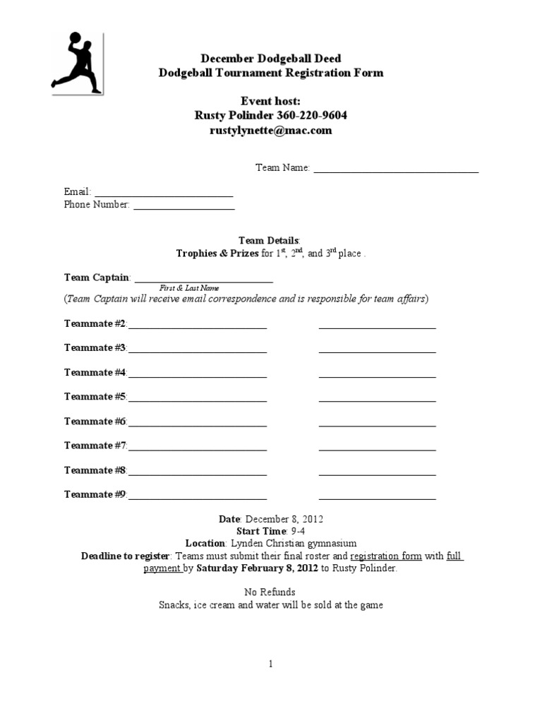 Dodgeball Deed Registration Form (Team Sign Up) | PDF | Athletic Sports ...
