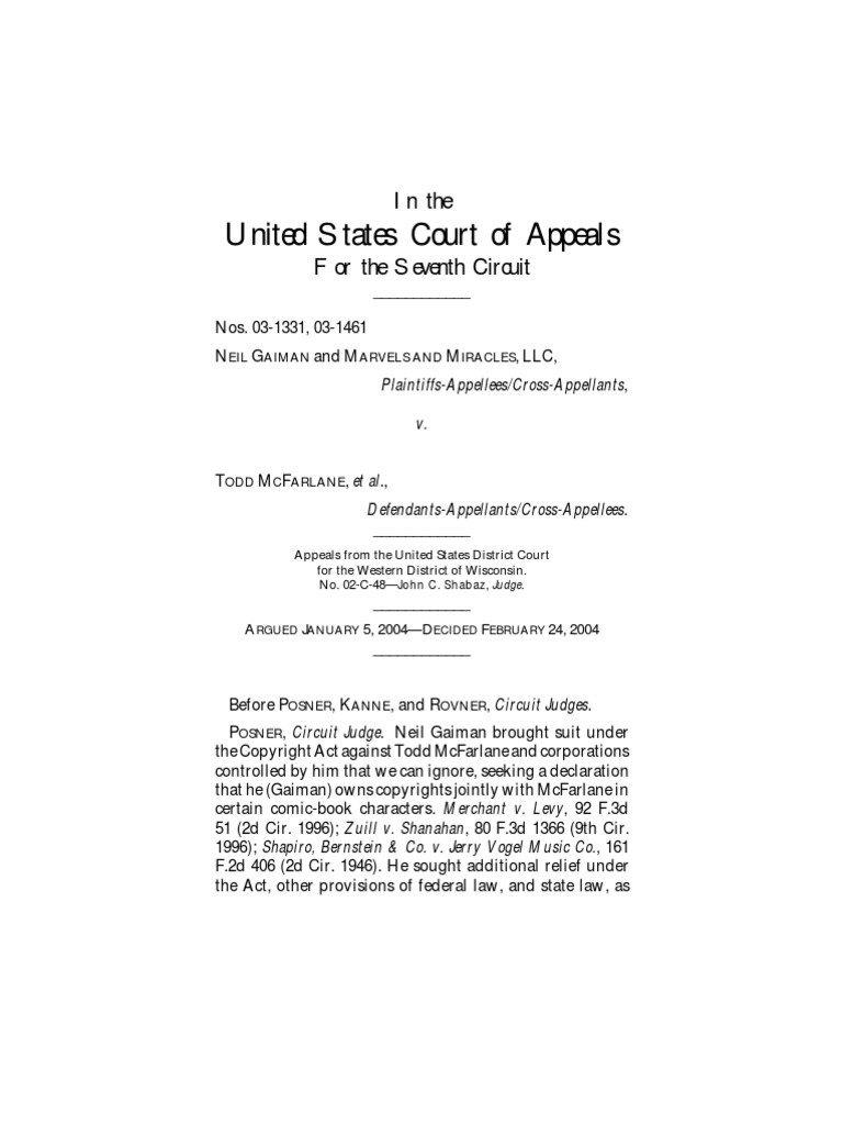 Gaiman V Macfarlane 7th Cir Decision | PDF | Copyright | Copyright Law ...