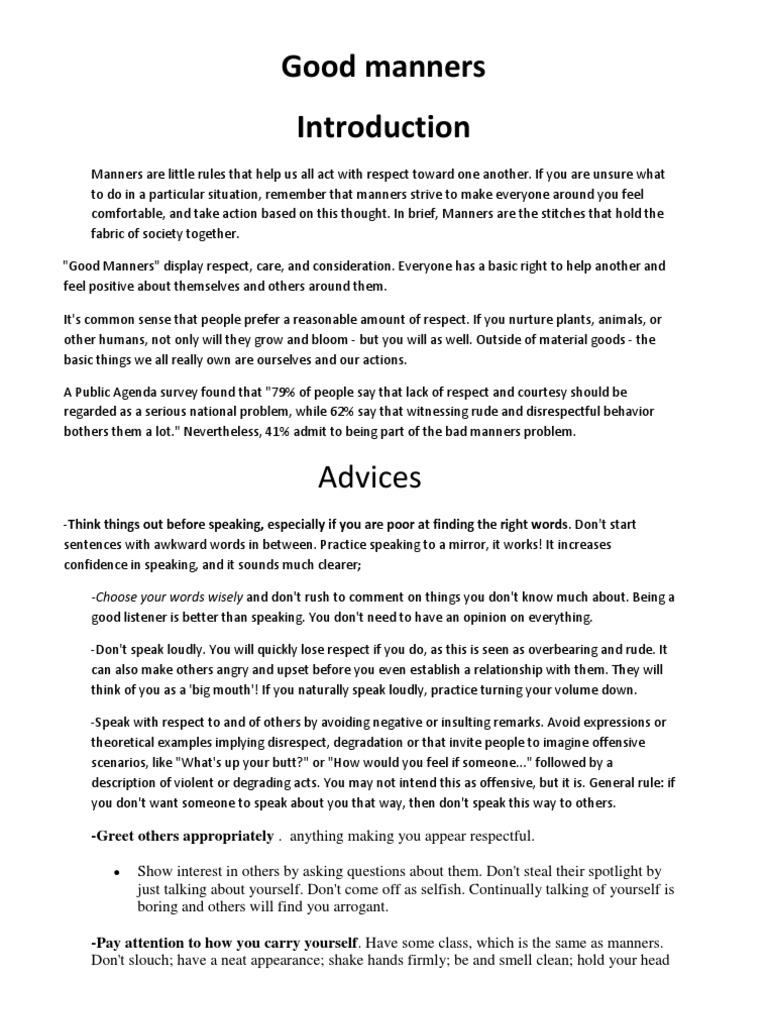 Good Manners | PDF | Etiquette | Friendship