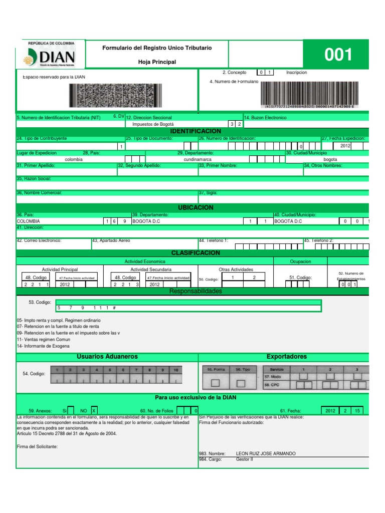 Copia de Formato Rut | PDF | Bogotá