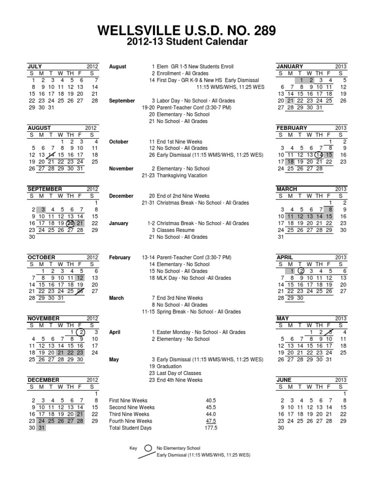 2012-13 Student Calender | PDF