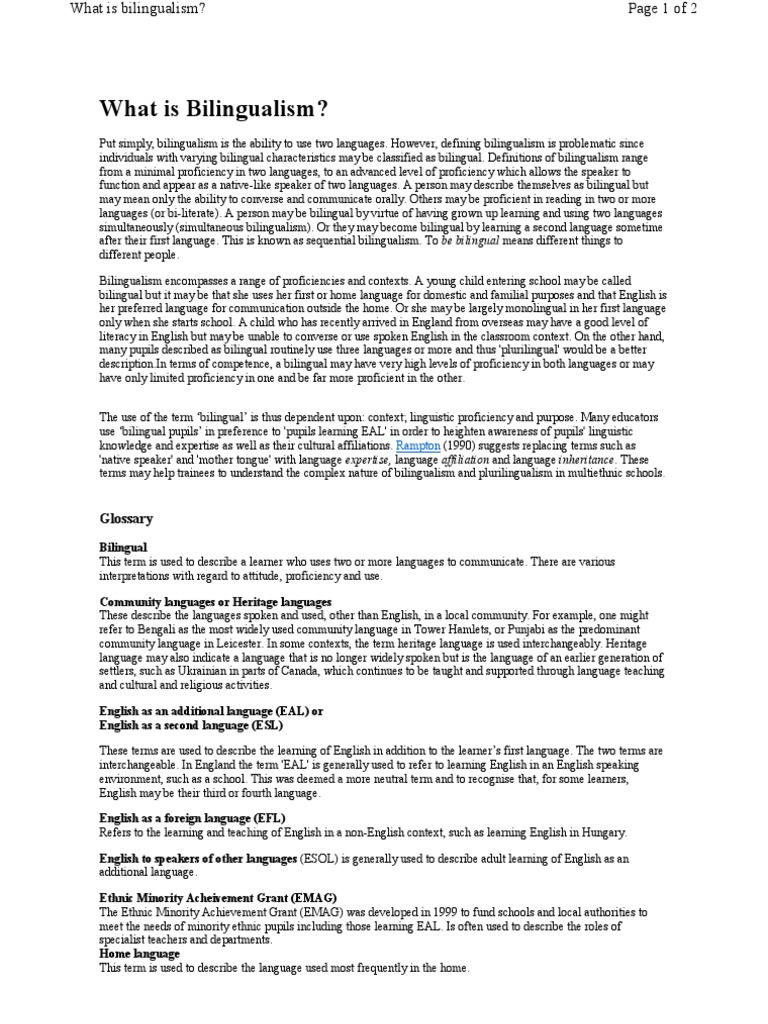Concept of Bilingualism | PDF | Multilingualism | First Language