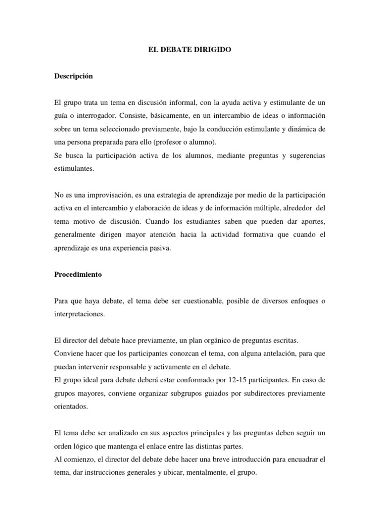 Características del Debate Dirigido | PDF | Tolerancia | Aprendizaje