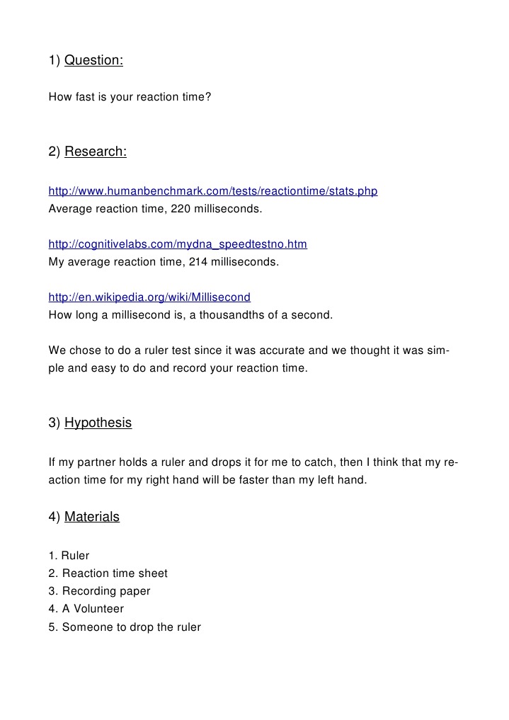 Measuring Reaction Time with a Ruler Test | PDF | Experiment ...