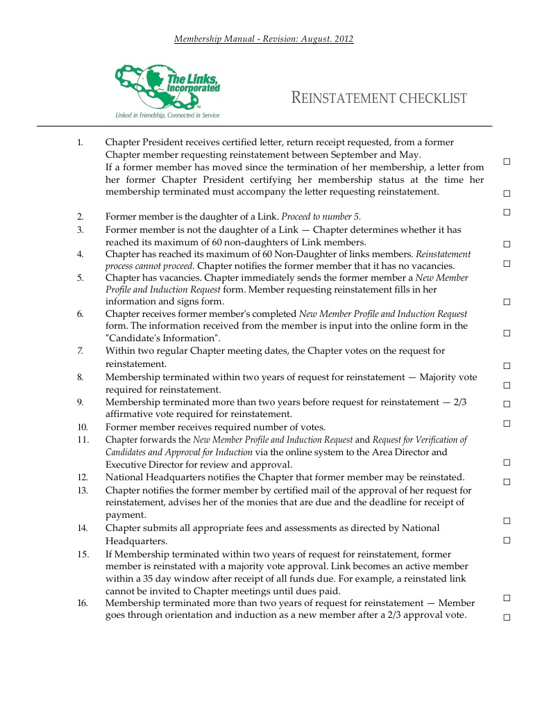 2012 Reinstatement Checklist | PDF | Registered Mail | Government