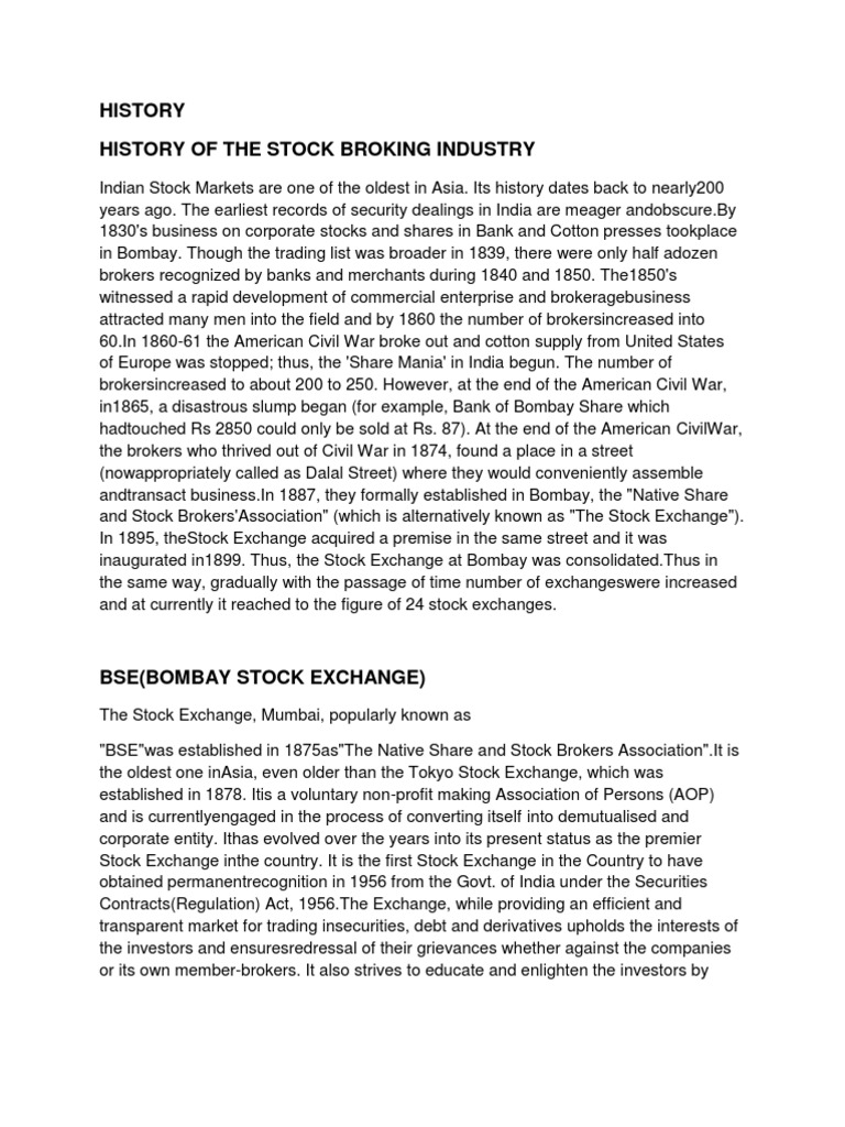History History of The Stock Broking Industry | PDF | Active Management ...