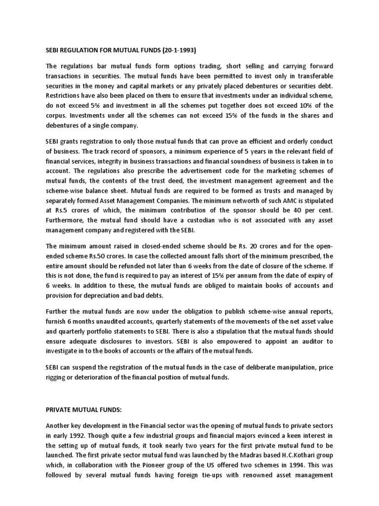 Sebi Regulation For Mutual Funds | PDF | Mutual Funds | Securities ...