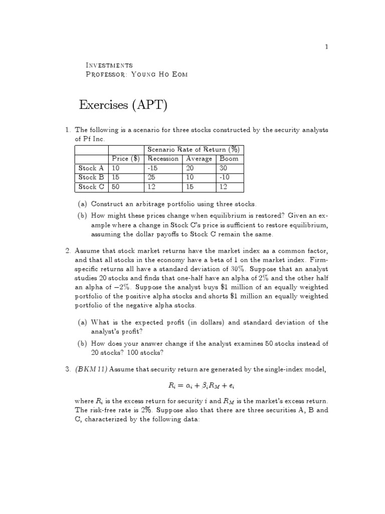 APT Exercise | PDF | Beta (Finance) | Stocks