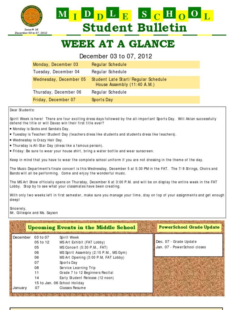 Student Bulletin: Week at A Glance | PDF | Gmail | Cyberspace