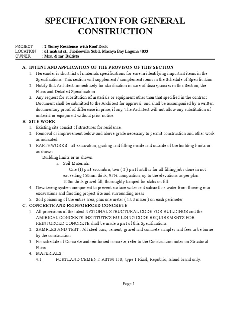 General Construction Specs for 2-Storey Home | PDF | Door | Framing ...