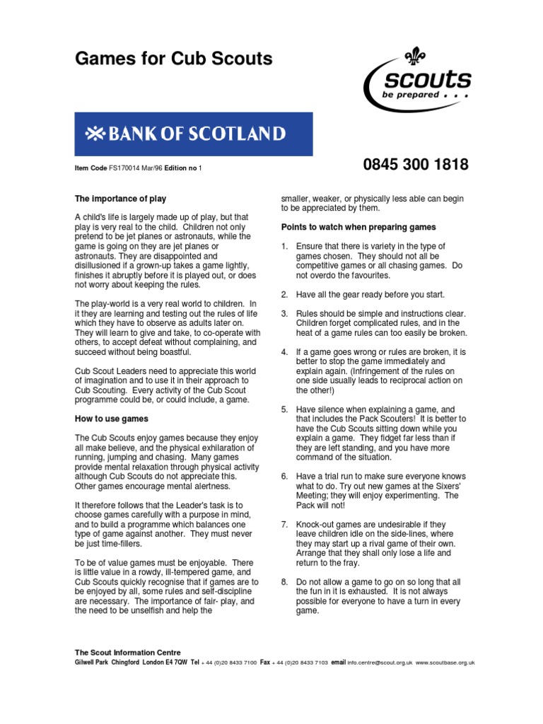 FS170014 - Games For Cub Scouts | PDF | Scouting | Youth Movements