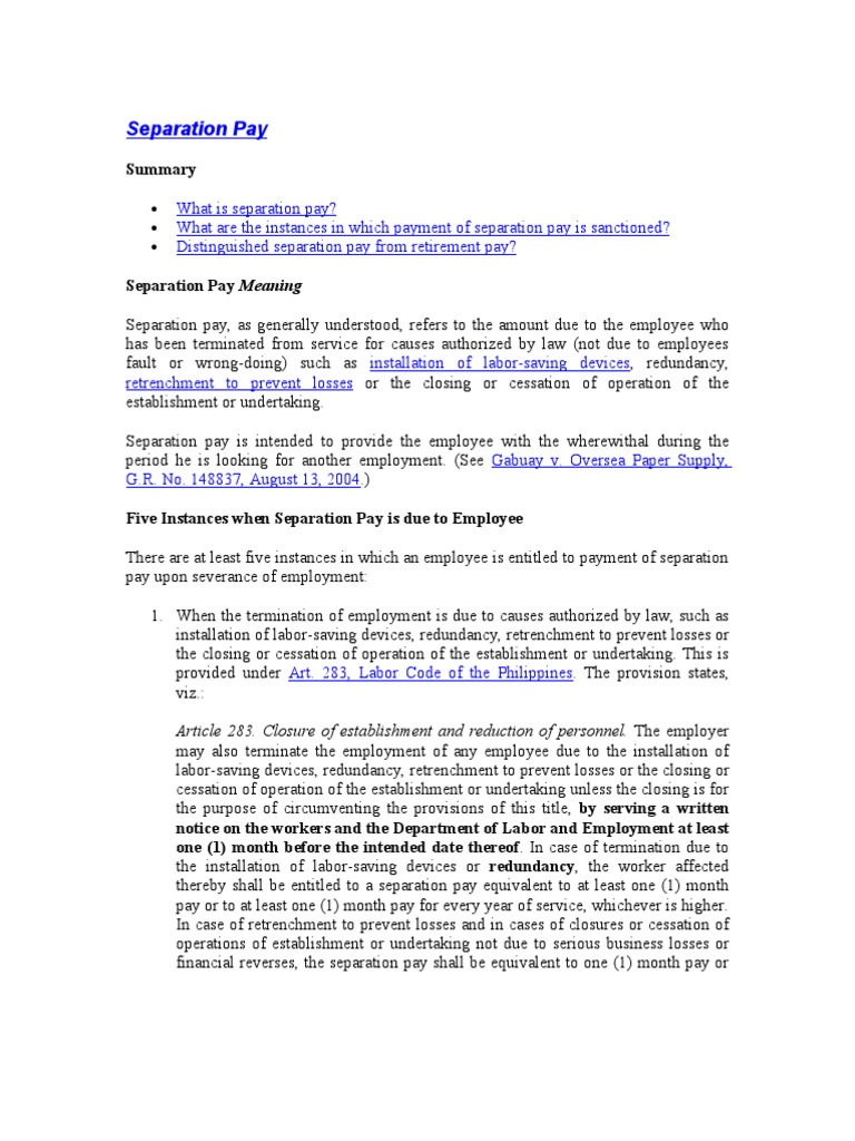 Separation Pay | Layoff | Employment | Free 30-day Trial | Scribd