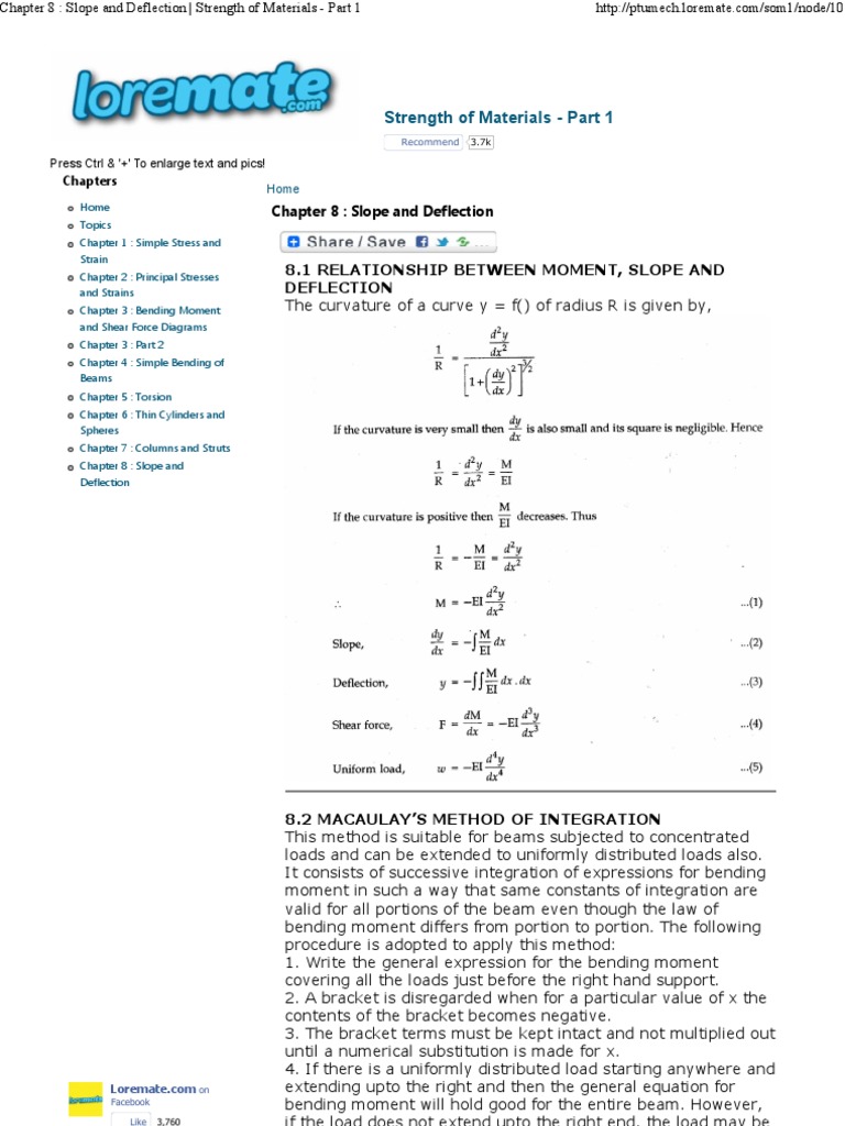 Chapter 8 Slope and Deflection Strength of Materials - Part 1 | PDF ...