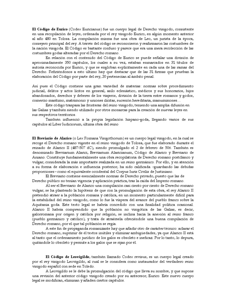 Codigo Eurico - Breviario Alarico - Codigo Leo Vigil Do | PDF | Ley ...