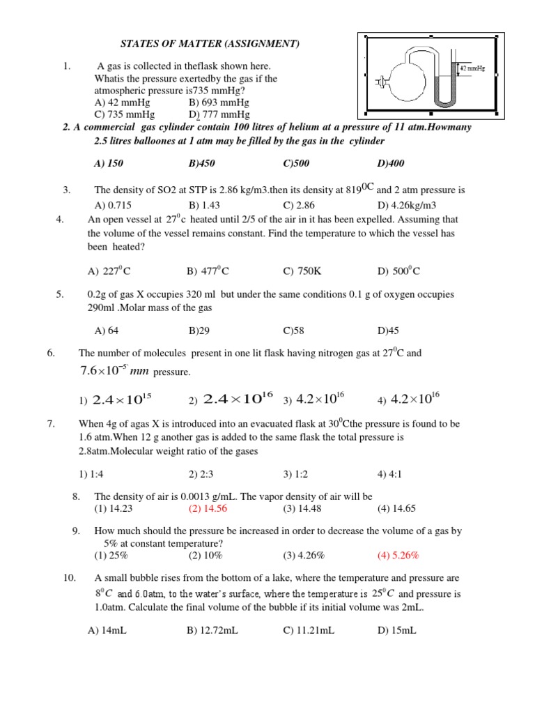 States of Matter Assignment | PDF | Gases | Pressure