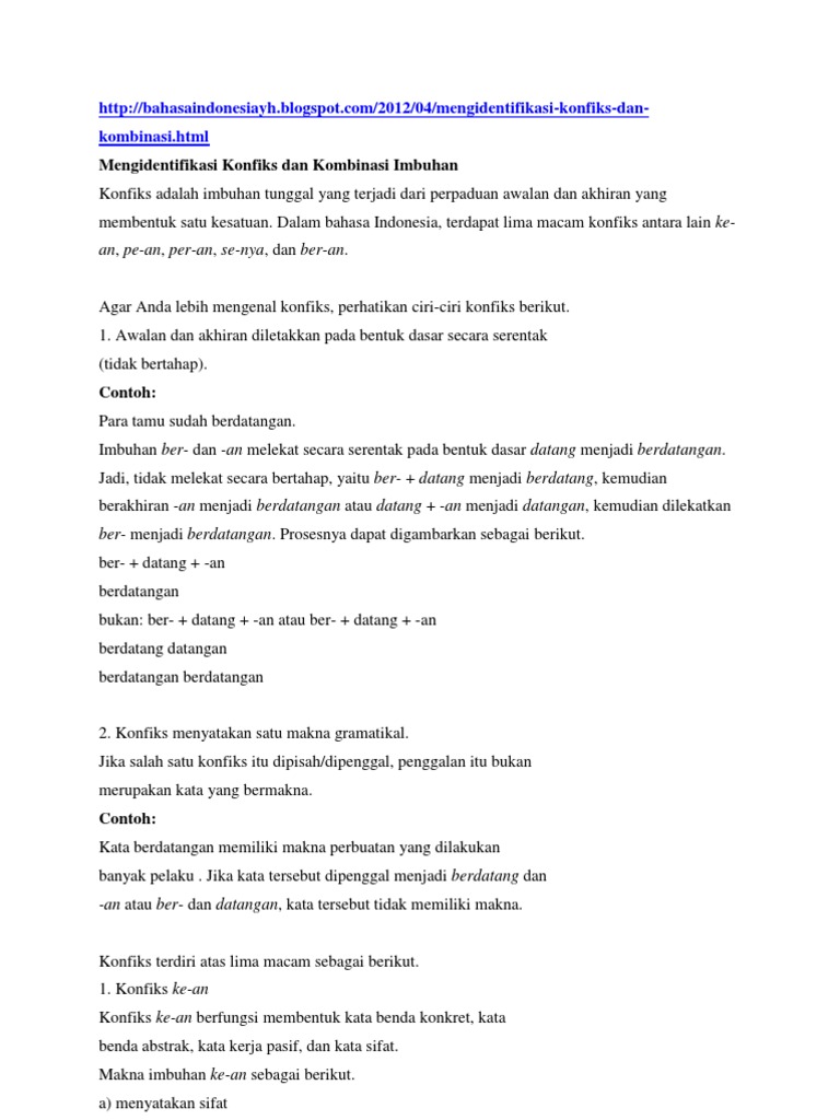 Konfiks dan Kombinasi Imbuhan | PDF