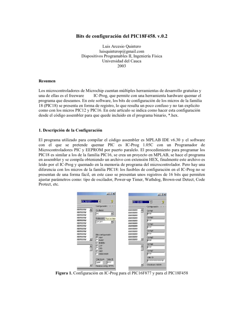 Config PIC18F458 | PDF | Microcontrolador | Microcontrolador Pic