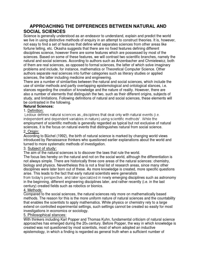 Approaching the Differences Between Natural and Social Sciences ...