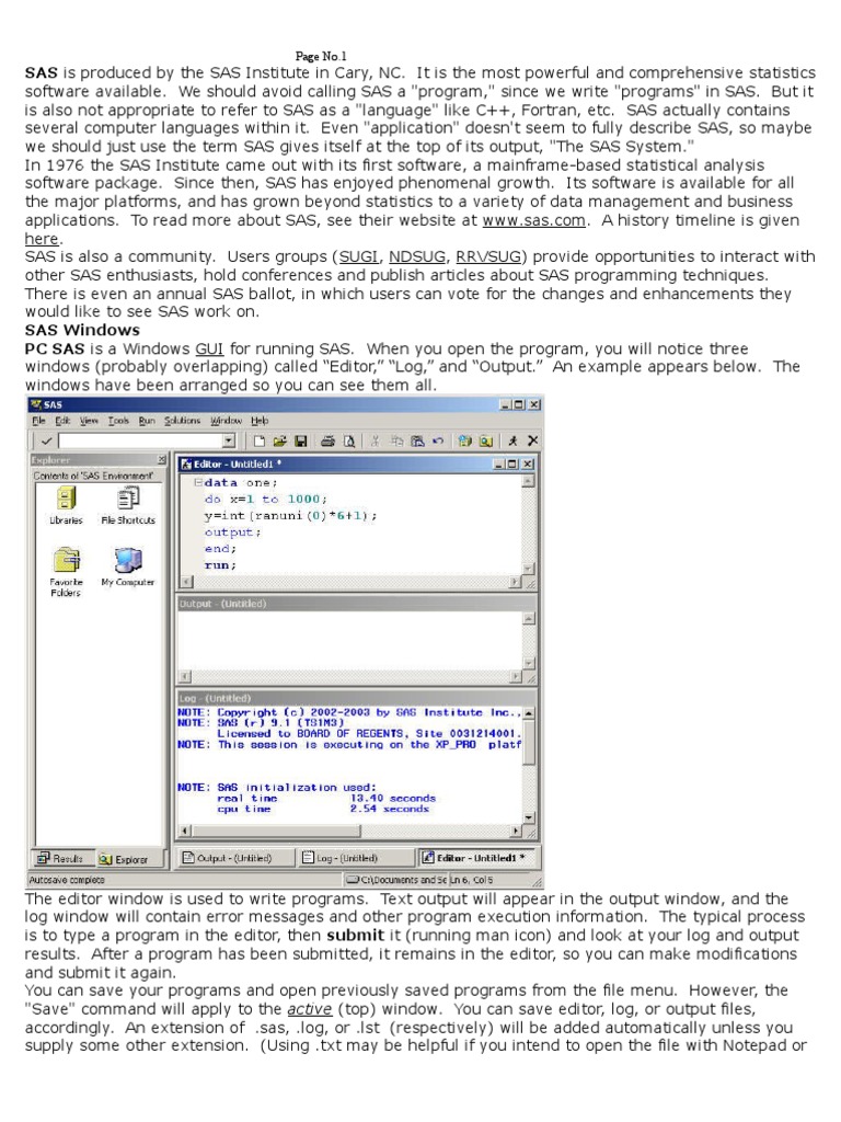 SAS for Windows Begining Tutorial | Sas (Software) | Variable (Computer ...