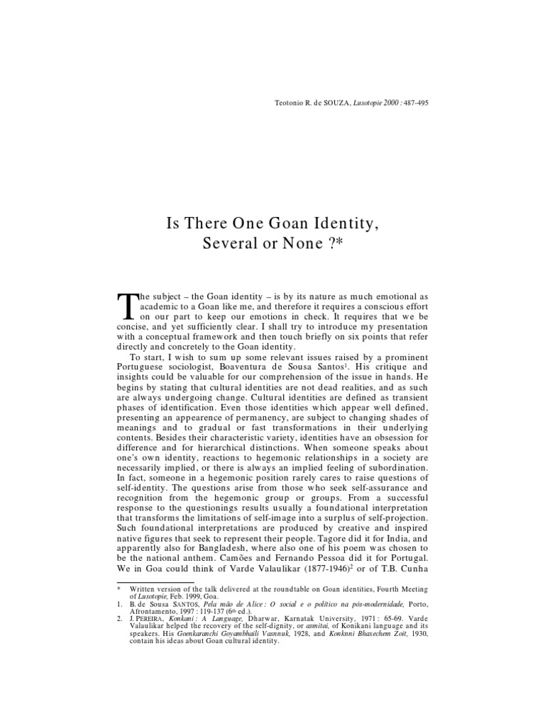 Goan Identity: One, Several or None? | PDF | Portugal | Identity ...
