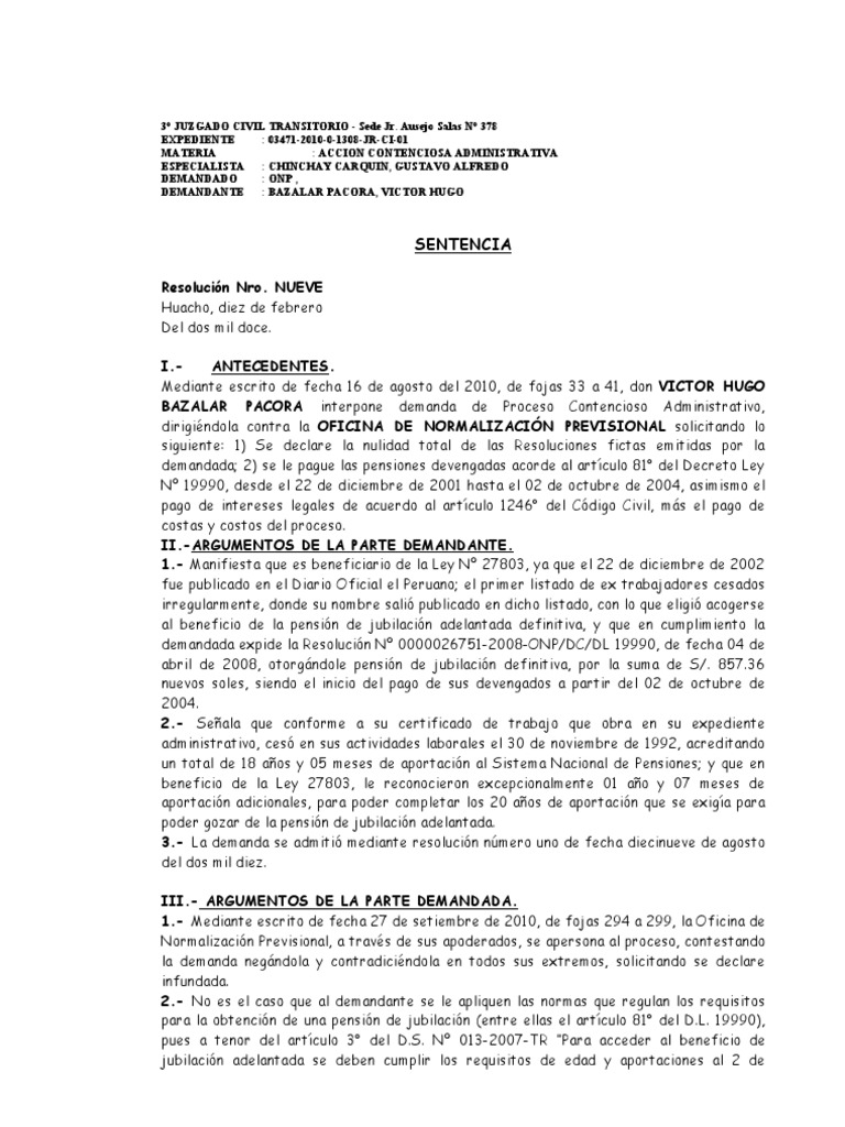 Sentencia De Primera Instancia Bazalar Pacora