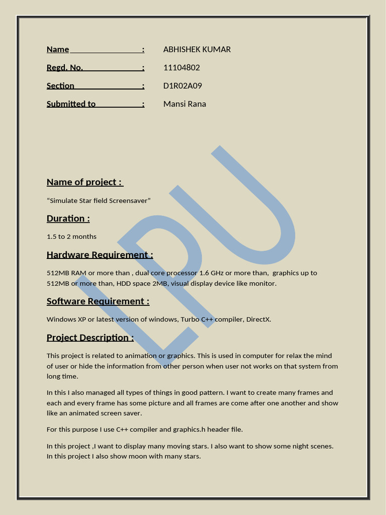 Starfield Screensaver | PDF | Graphics | Digital Technology