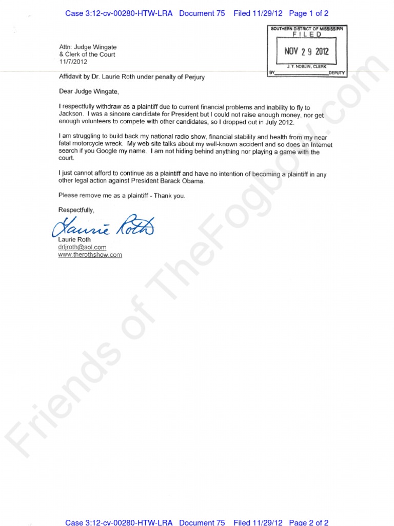 MS ECF 75 - TVDPM - Laurie Roth Letter To The Court | PDF | Technology ...