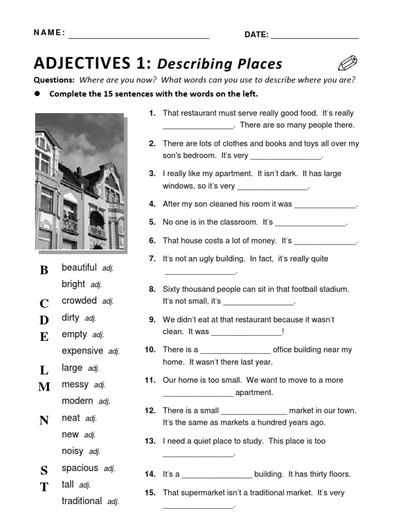 Adjectives for Describing Places Worksheet | PDF