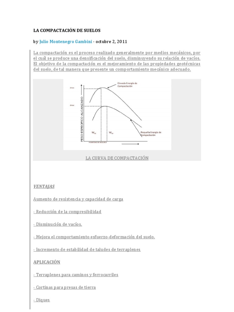 La compactación de suelos: Curvas de compactación, factores que ...