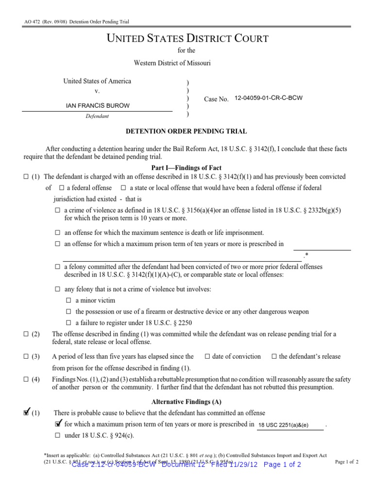 Ian Burow - Detention / Court Document | PDF | Felony | Crime & Violence