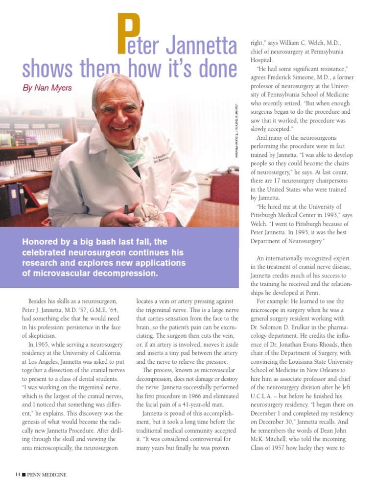 Peter Jannetta: Innovator in Neurosurgery | PDF | Neurosurgery | Surgery