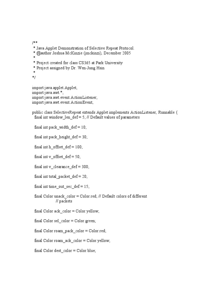 Selective Repeat in Applet | PDF | Transmission Control Protocol ...